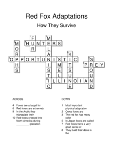 Fox Crossword - Free Printable Crosswords