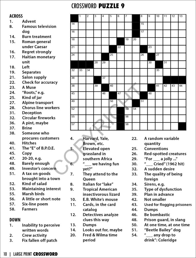 Large Print Crossword Puzzles - Free Printable Crosswords