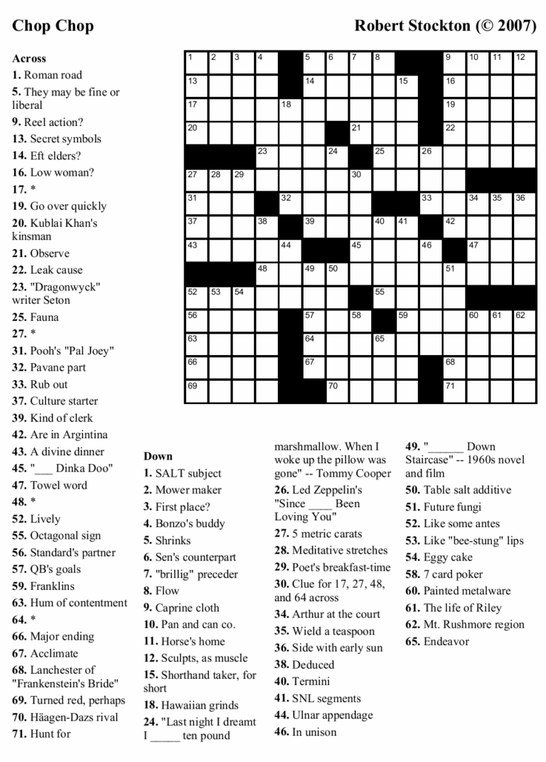 Free Printable Crosswords For Adults Large Print - Free Printable ...