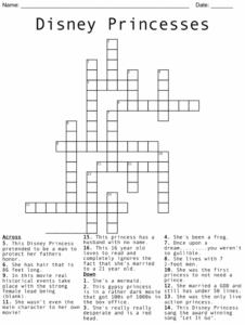 Disney Crossword Puzzles - Free Printable Crosswords