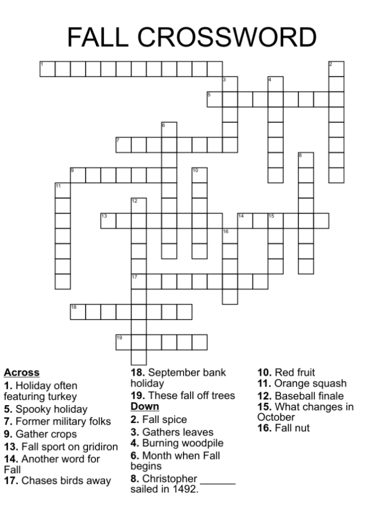 Fall Crossword Puzzle Free Printable - Free Printable Crosswords