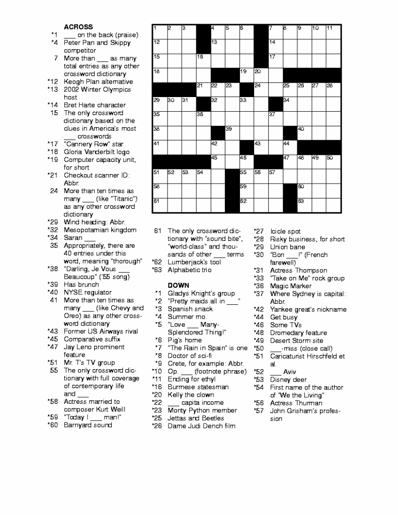 Free Printable Crossword Puzzles Medium Difficulty Pdf - Free Printable ...