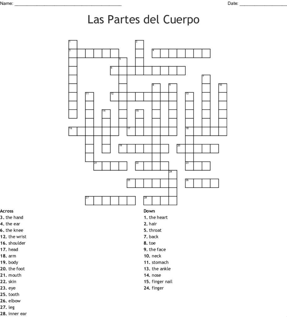 Spanish Crossword - Free Printable Crosswords