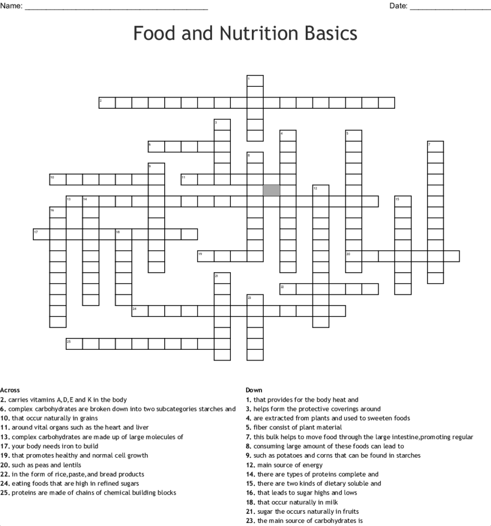 Healthy Eating Crossword Puzzles Printable - Free Printable Crosswords