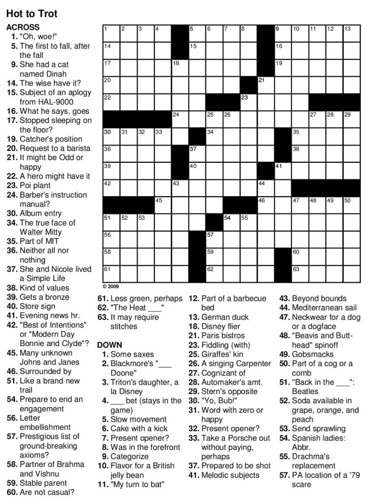Free Large Print Crosswords - Free Printable Crosswords