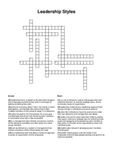 Leadership Crossword Puzzle Printable - Free Printable Crosswords