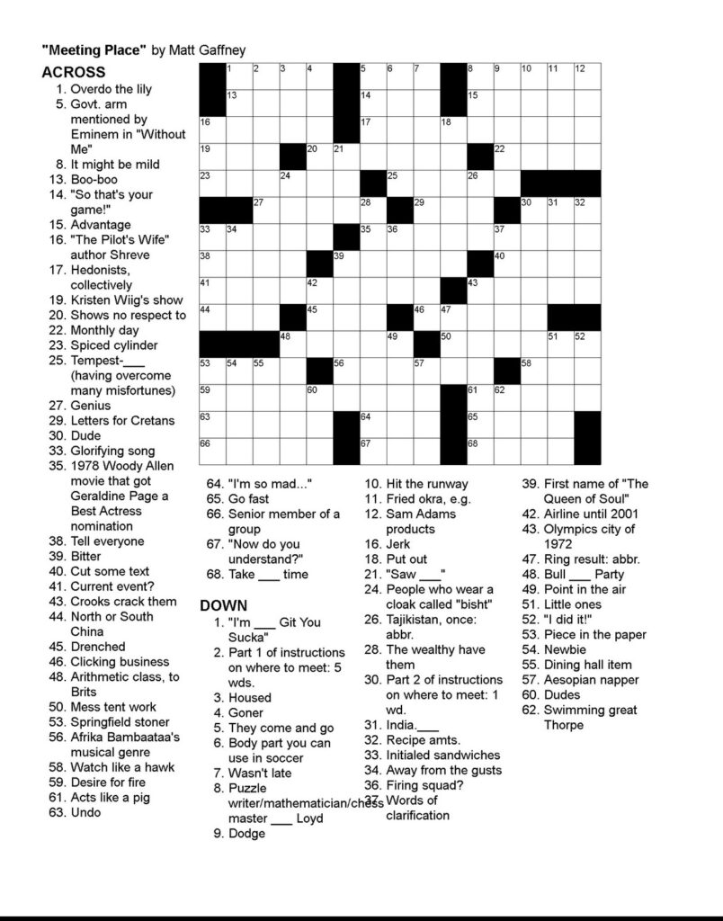 Daily Crossword La Times - Free Printable Crosswords