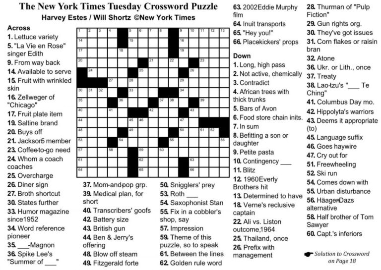 Printable Sunday New York Times Crossword - Free Printable Crosswords