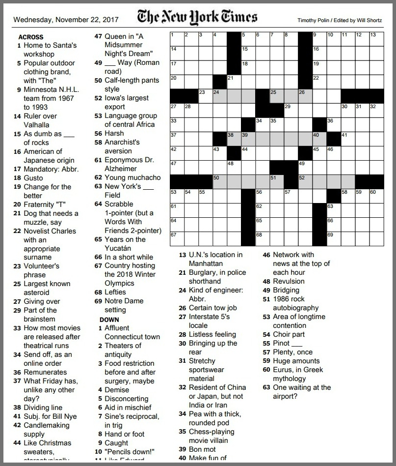 Print Nyt Crossword - Free Printable Crosswords
