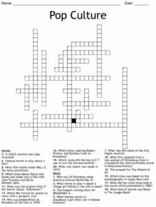 Pop Culture Crossword Puzzles - Free Printable Crosswords