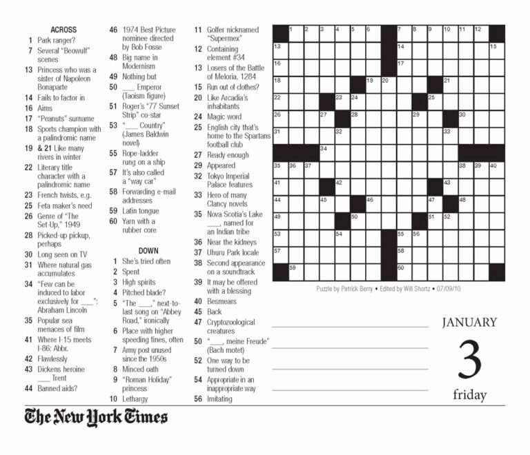 Printable Nyt Sunday Crossword Puzzles - Free Printable Crosswords