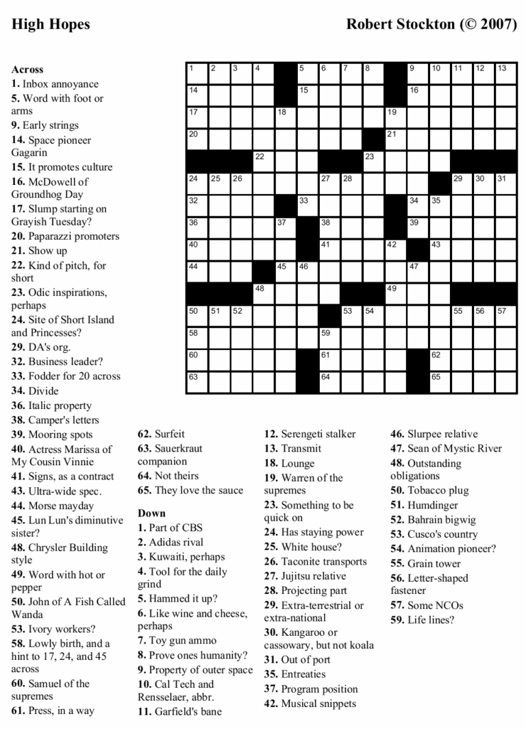 Medium Crossword Puzzles - Free Printable Crosswords