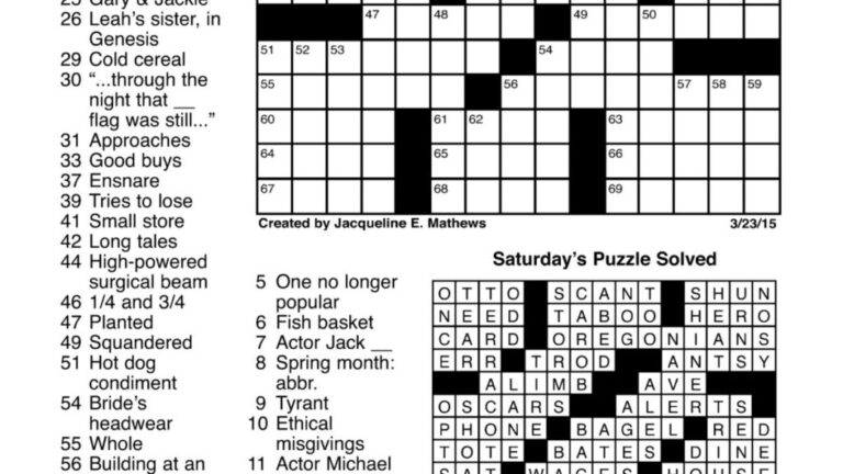 Free Printable Daily Commuter Crossword Puzzles - Free Printable Crosswords