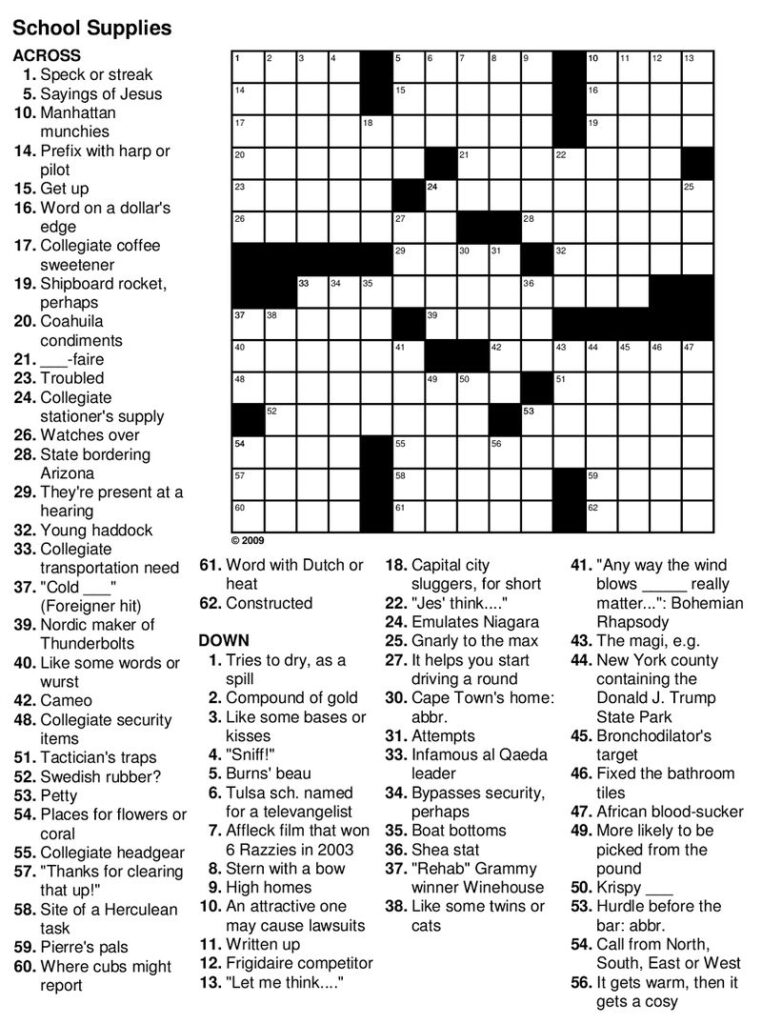 Printable Crossword Puzzles For Seniors - Free Printable Crosswords