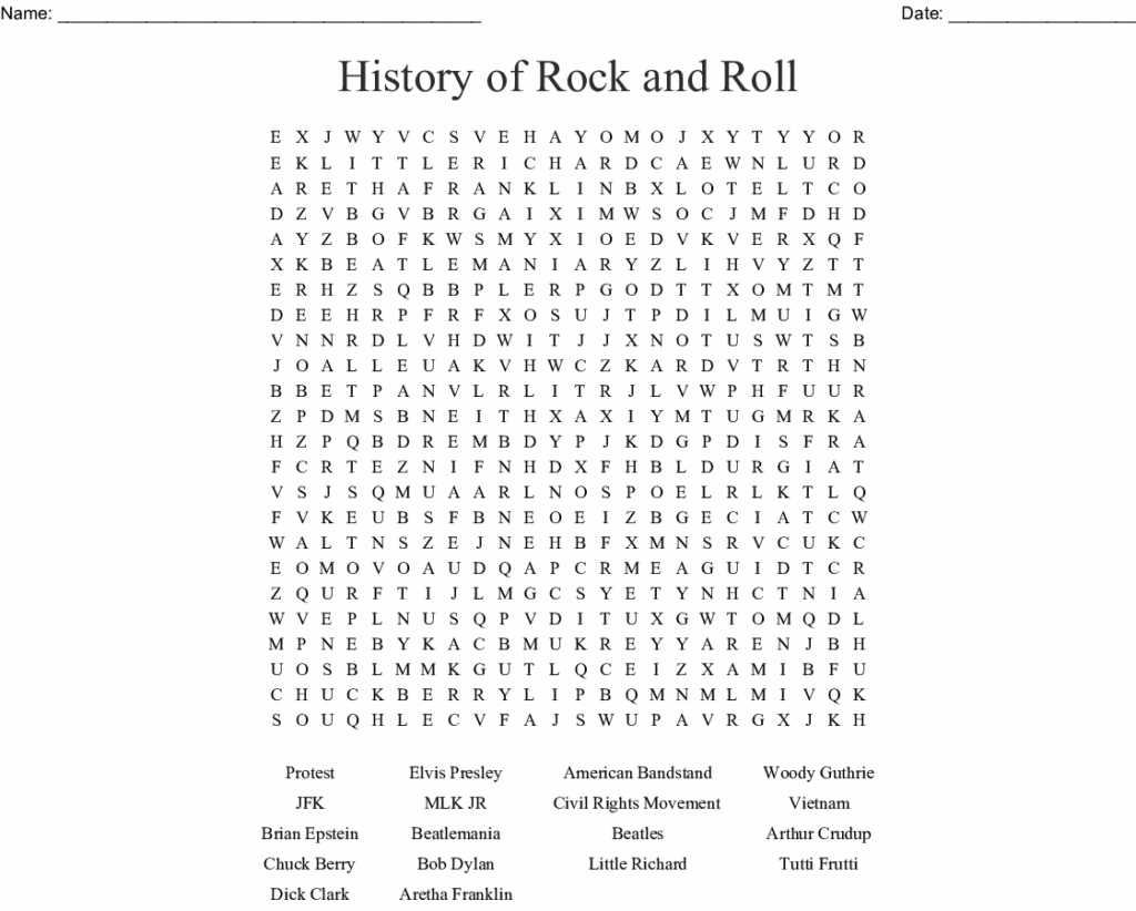 Rock And Roll Crossword Puzzles Printable - Free Printable Crosswords