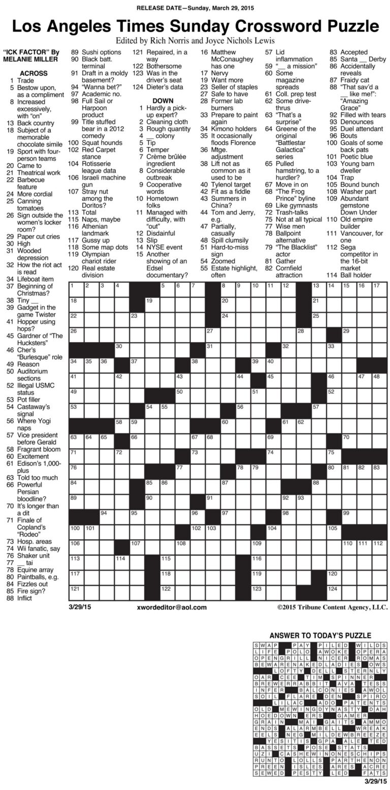 Newspaper Crossword Puzzles - Free Printable Crosswords