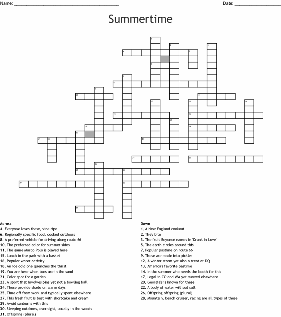 Summer Crossword Puzzle Free Printable - Free Printable Crosswords