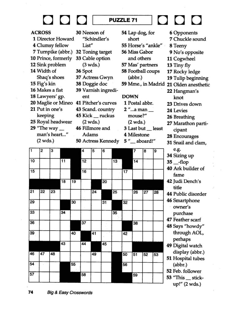 Daily Crossword Puzzle Printable Thomas Joseph - Free Printable Crosswords