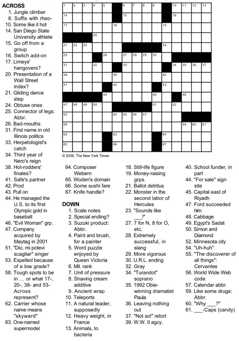 Printable New York Times Crosswords - Free Printable Crosswords