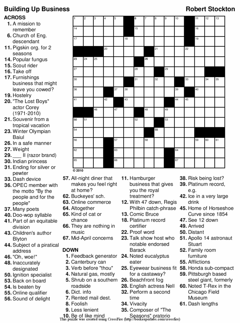 Daily Printable Crossword Puzzles Pdf - Free Printable Crosswords
