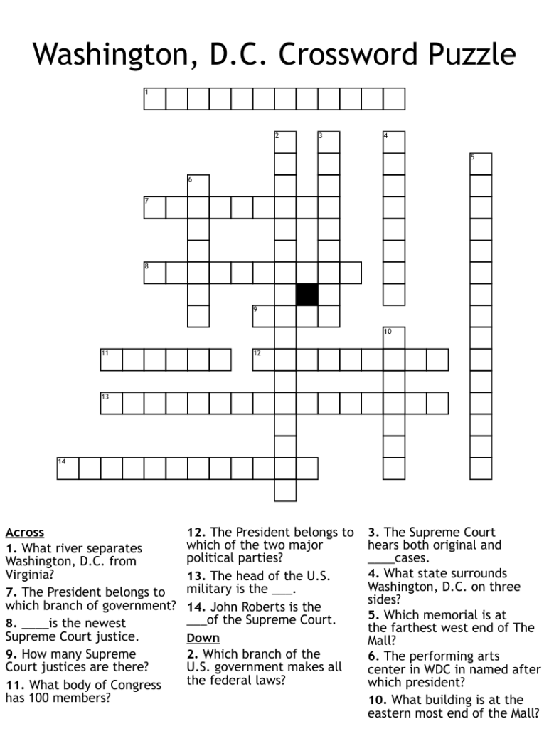 Washington Crossword Free Printable Crosswords