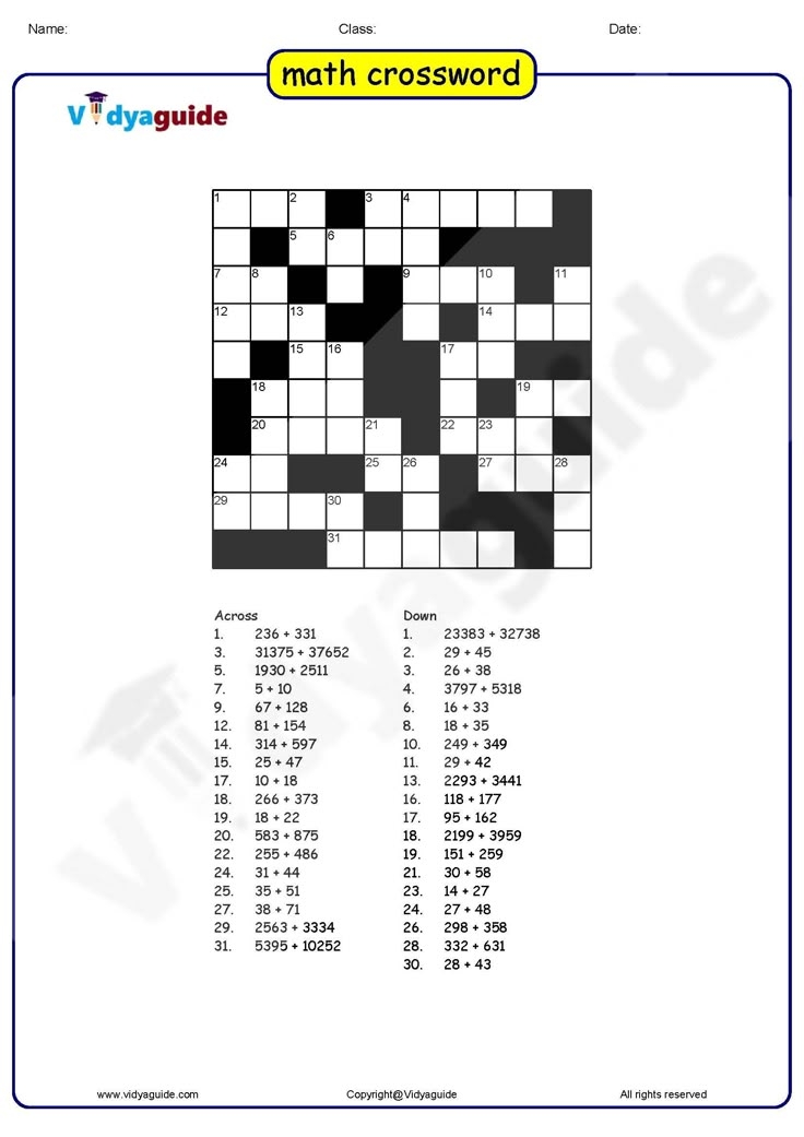 Math Crossword Puzzles Free Printable - Free Printable Crosswords